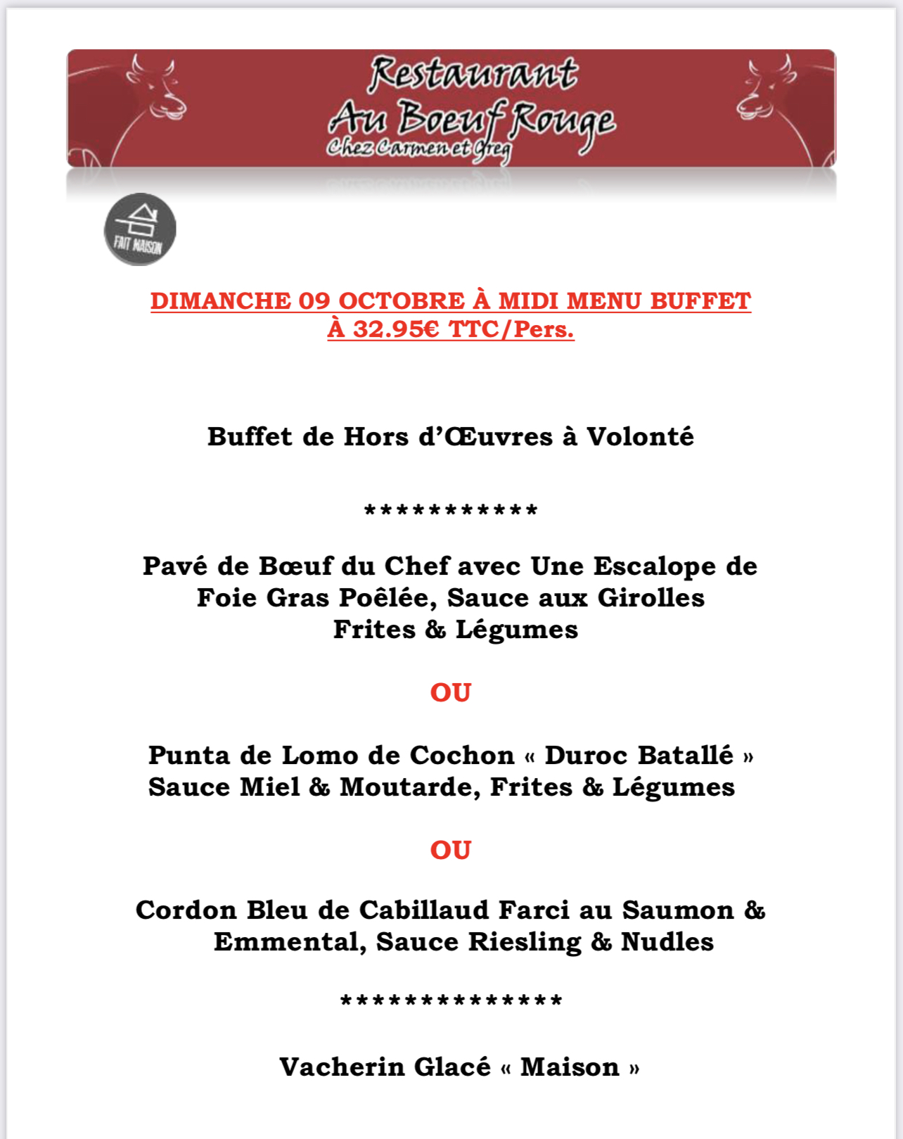 Carte et Menus - Restaurant au Boeuf Rouge