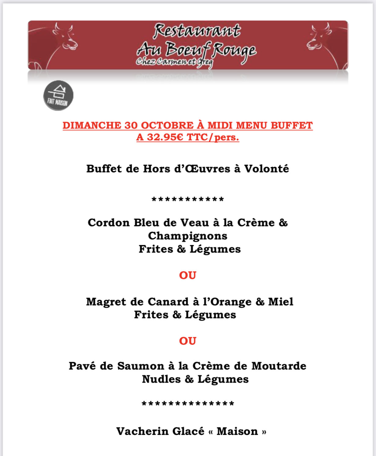 Carte et Menus - Restaurant au Boeuf Rouge